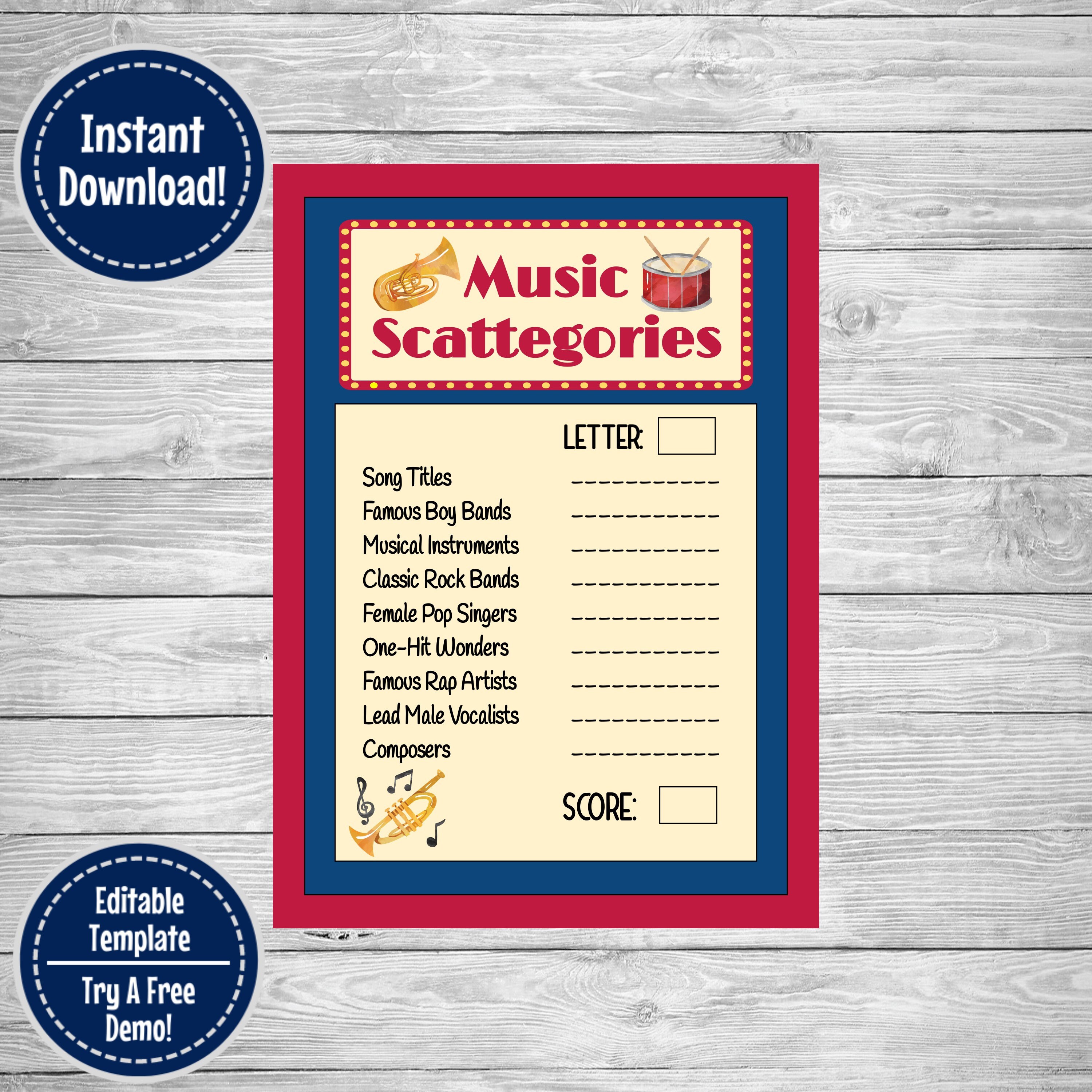 Music Puzzle Games Printable 3-PK Music Scattegories Music - Etsy