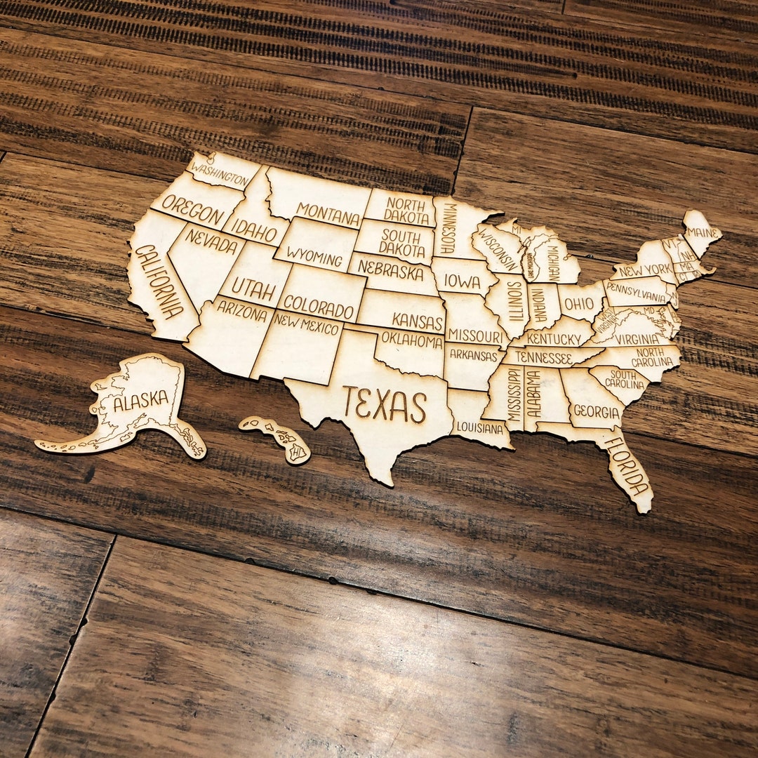US Map Puzzle Pieces Unfinished - Etsy