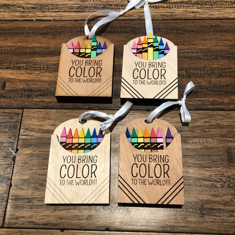 Wooden Crayon Ornament | Removable Crayons, Teacher Gift - Etsy