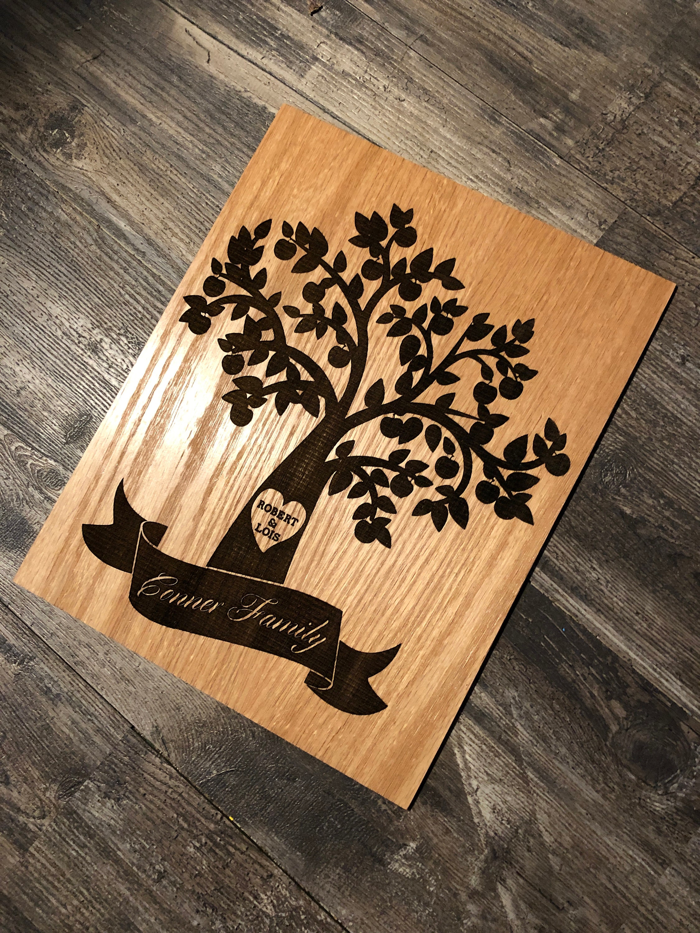 Family Tree Wooden Engraving With Name Stickers | Etsy