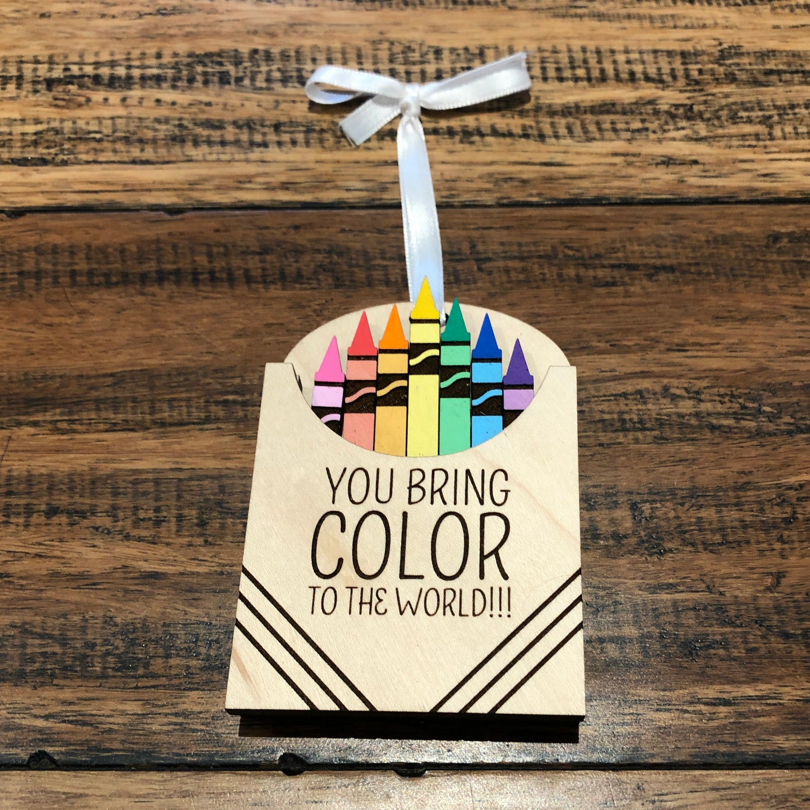 Wooden Crayon Ornament | Removable Crayons, Teacher Gift - Etsy