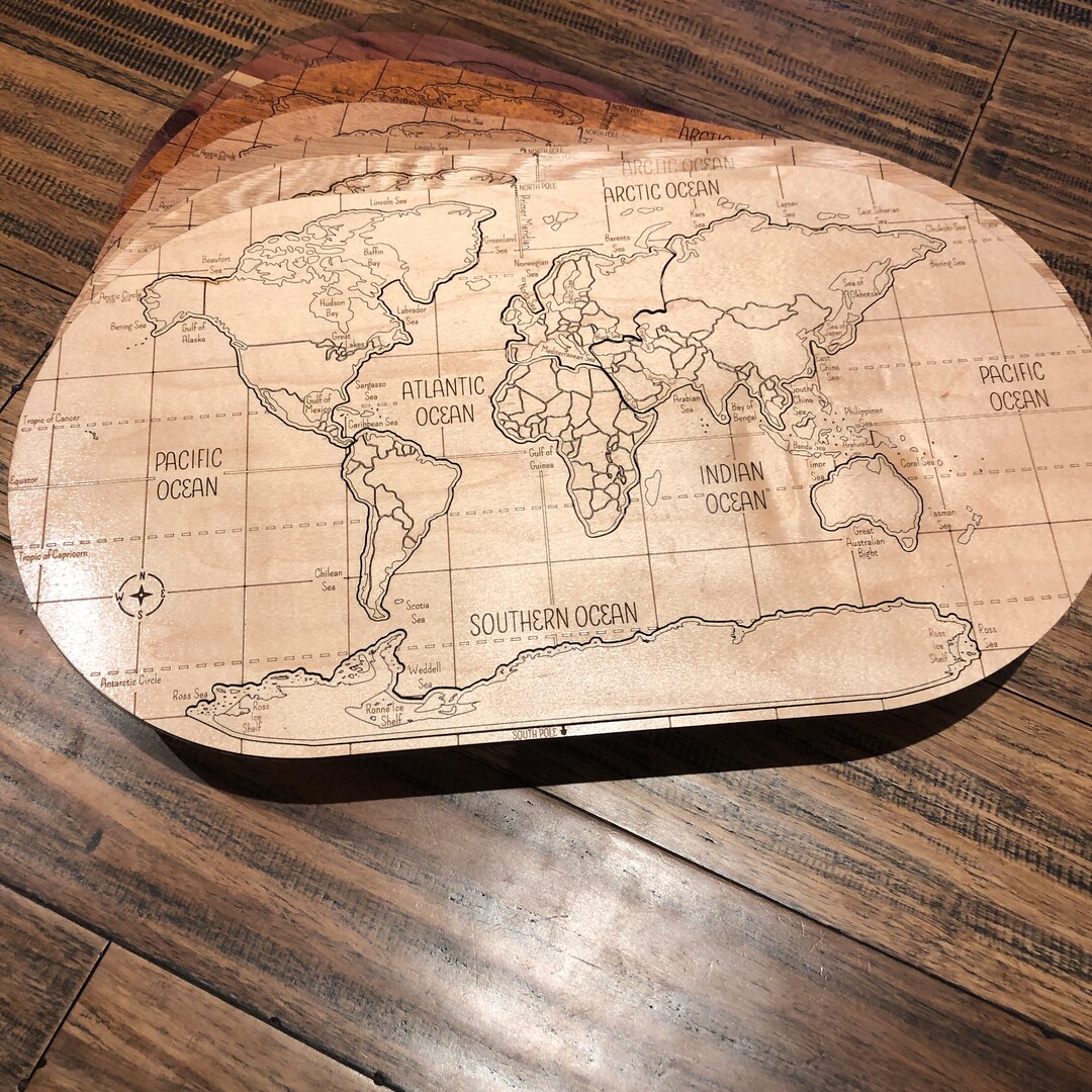World Wood Map Puzzle | Globe Puzzle | 7 Continets, Oceans and Major ...