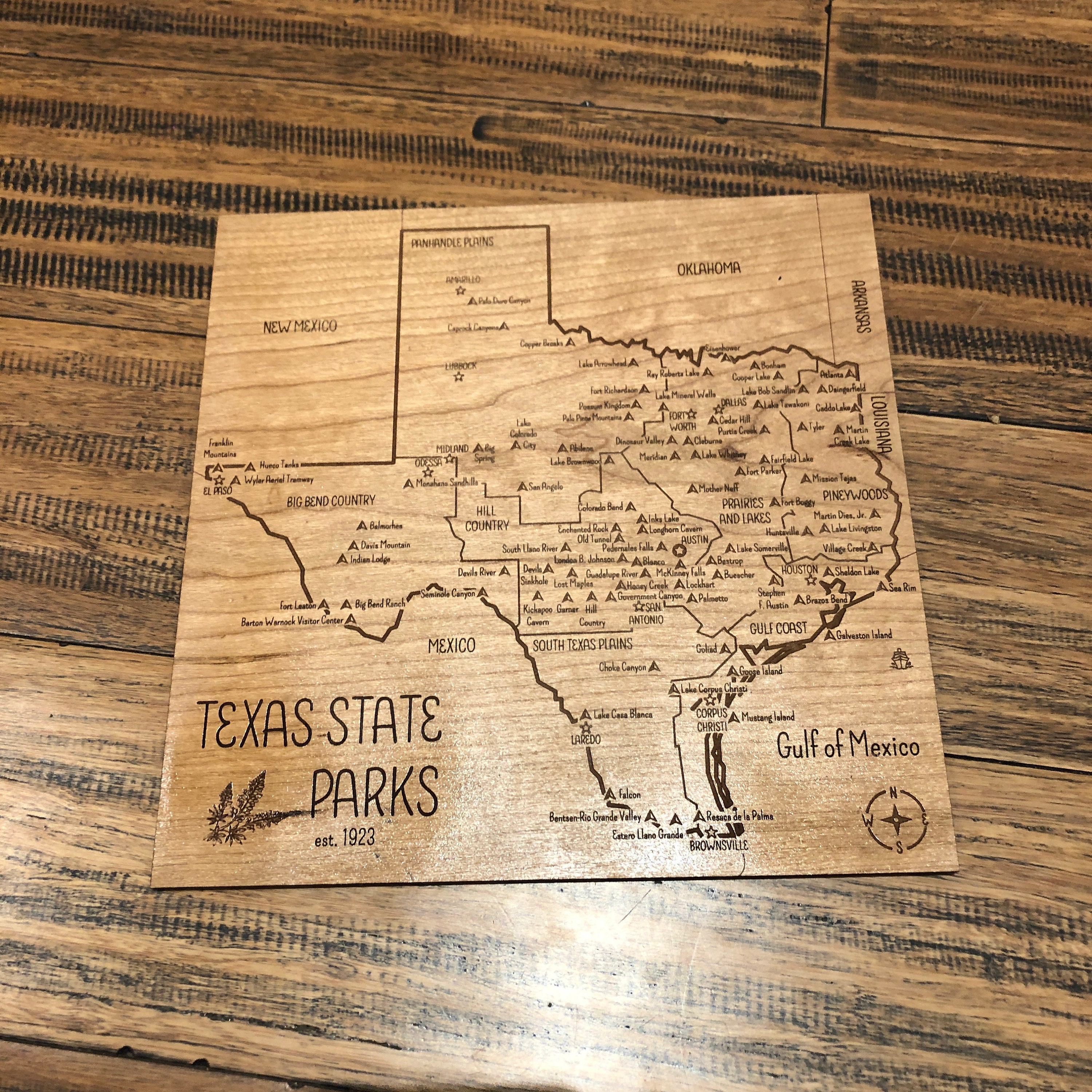 Engraved Wooden Texas State Park Map | 2023 Edition - Etsy