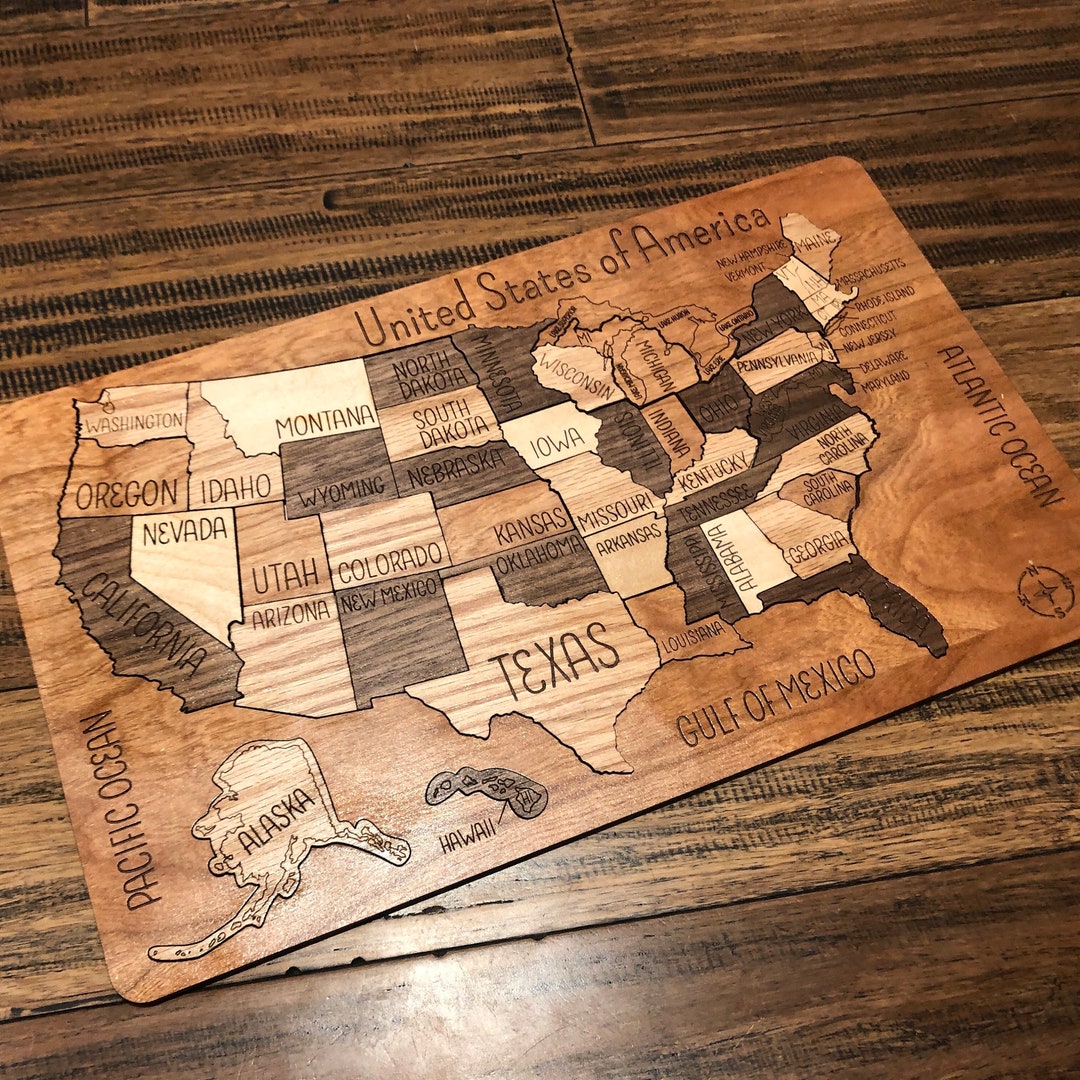 United States of America Wood Puzzle With State Capitals Kids Map ...