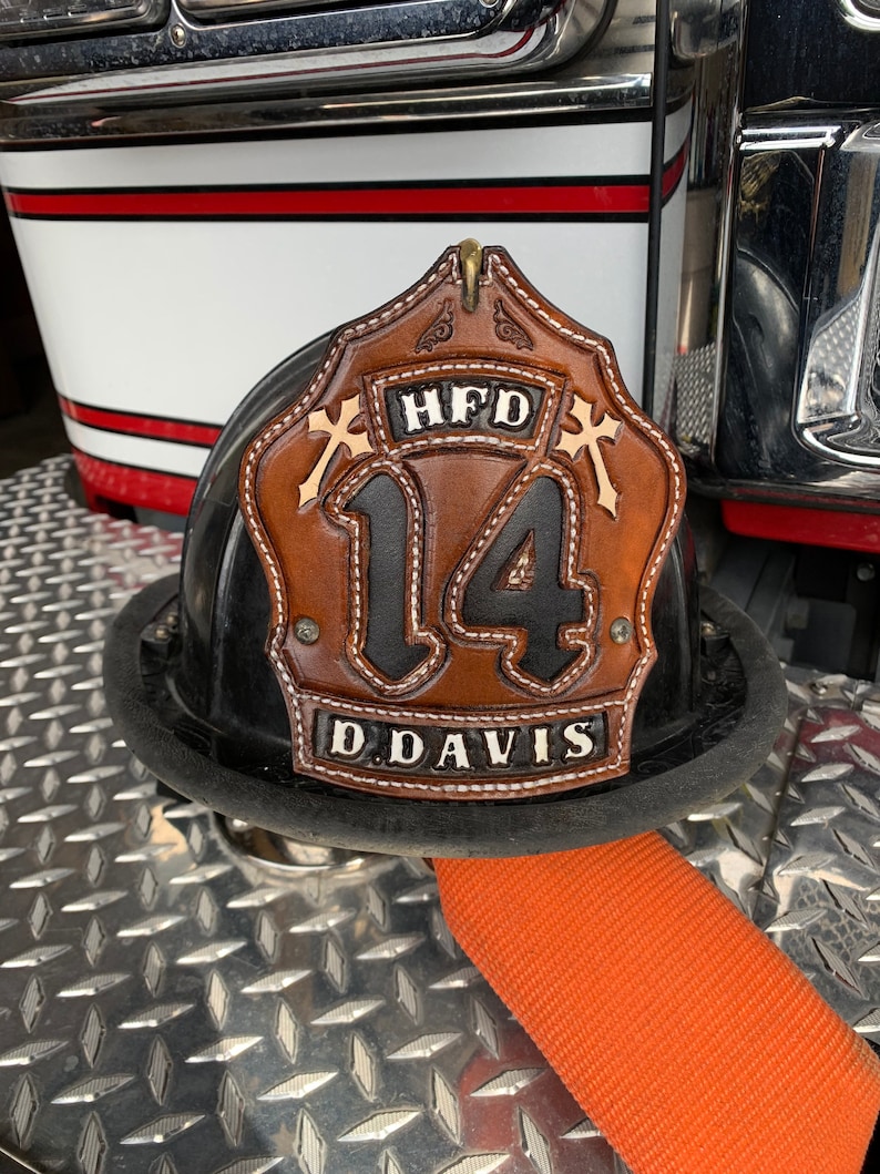 Custom Leather Fire Helmet Shield - Etsy
