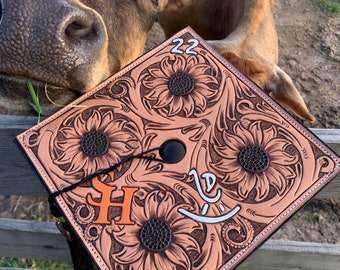Custom Tooled Leather Graduation Cap Topper - Etsy