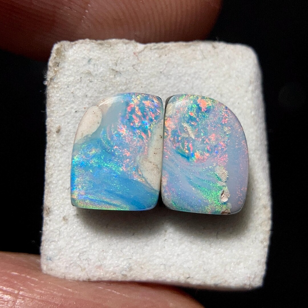Pair of Rainbow Flashy Coober Pedy Opal Doublet Cabochon From Australia ...