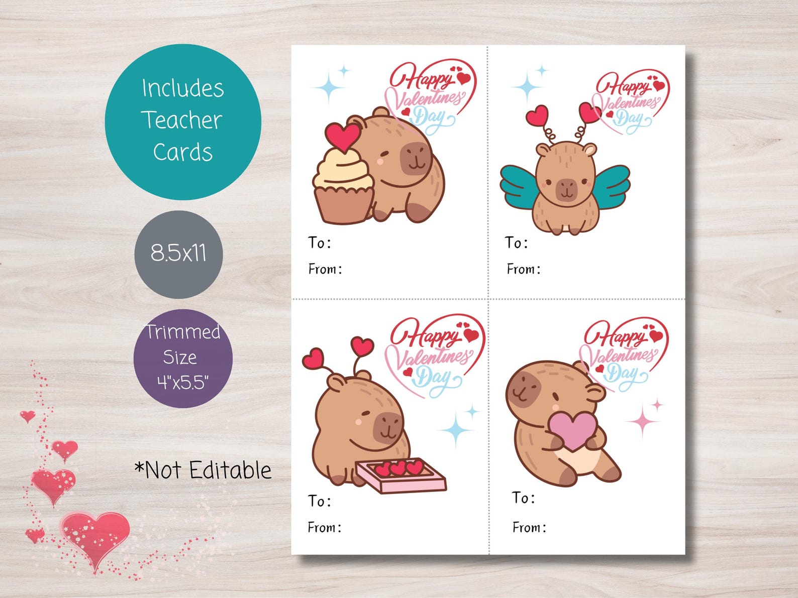 Printable Capybara Valentine's Day Cards -classroom Valentines Cards ...