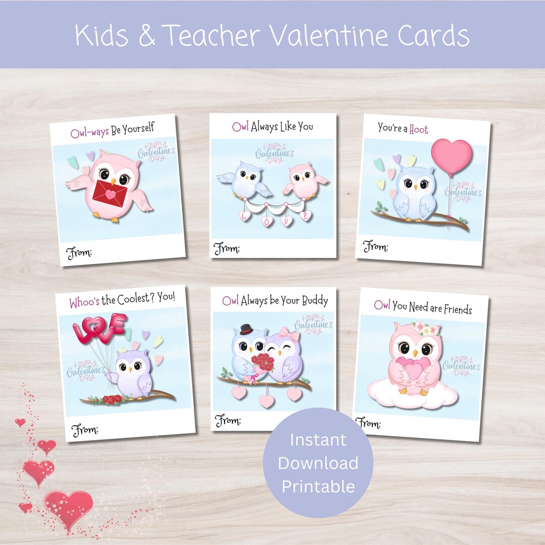 Printable Owl Valentine's Day Cards -classroom Valentines Cards for ...