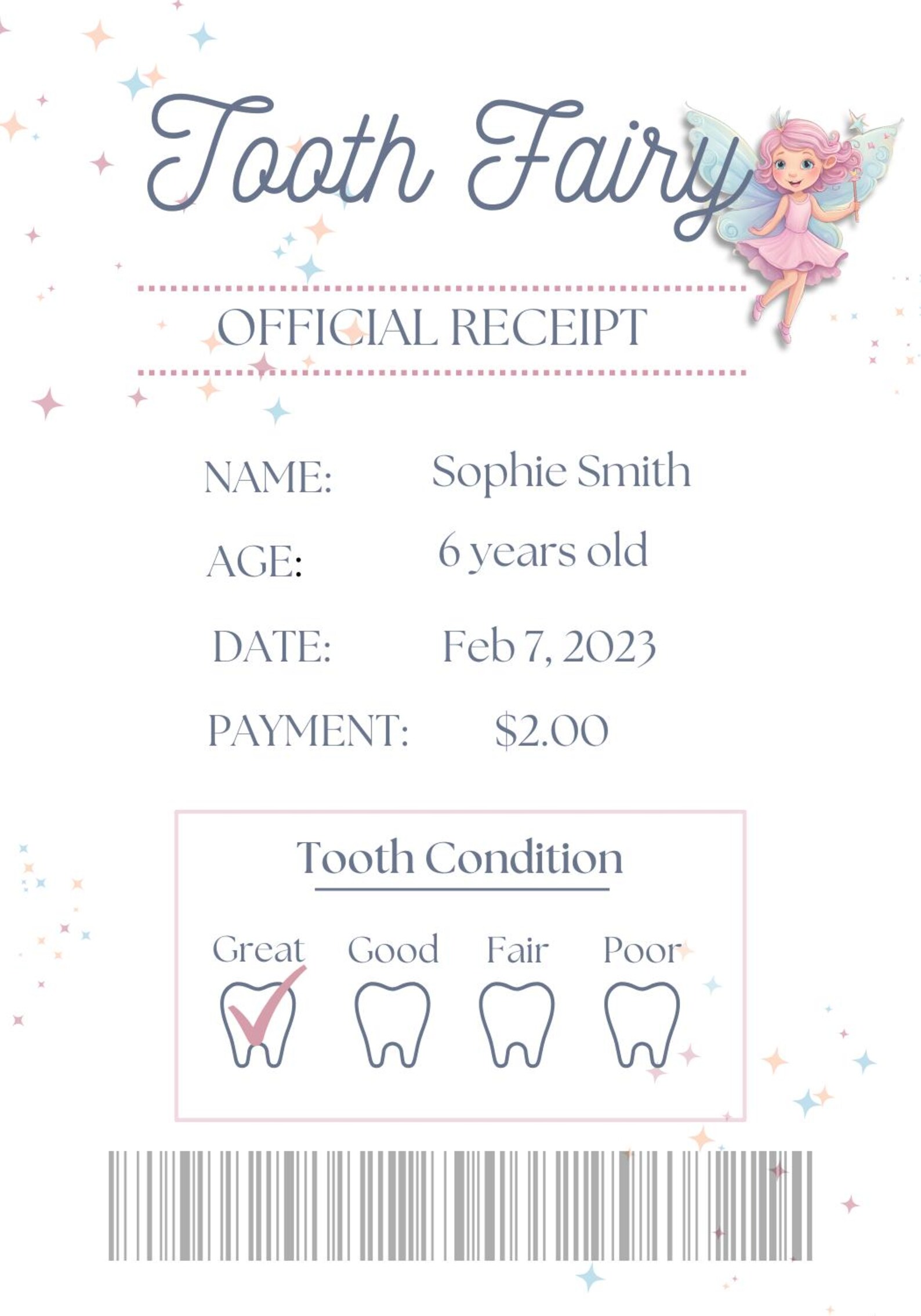 Editable Tooth Fairy Receipt Printable: Baby Milestone Keepsake ...