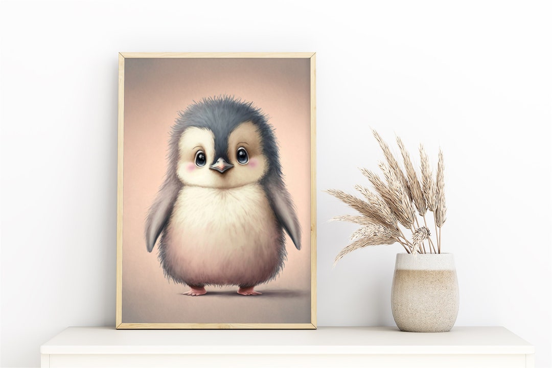 Adorable Fuzzy Baby Penguin Art Print, Gender Neutral Nursery Printable ...