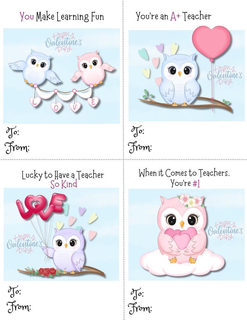 Printable Owl Valentine's Day Cards -classroom Valentines Cards for ...