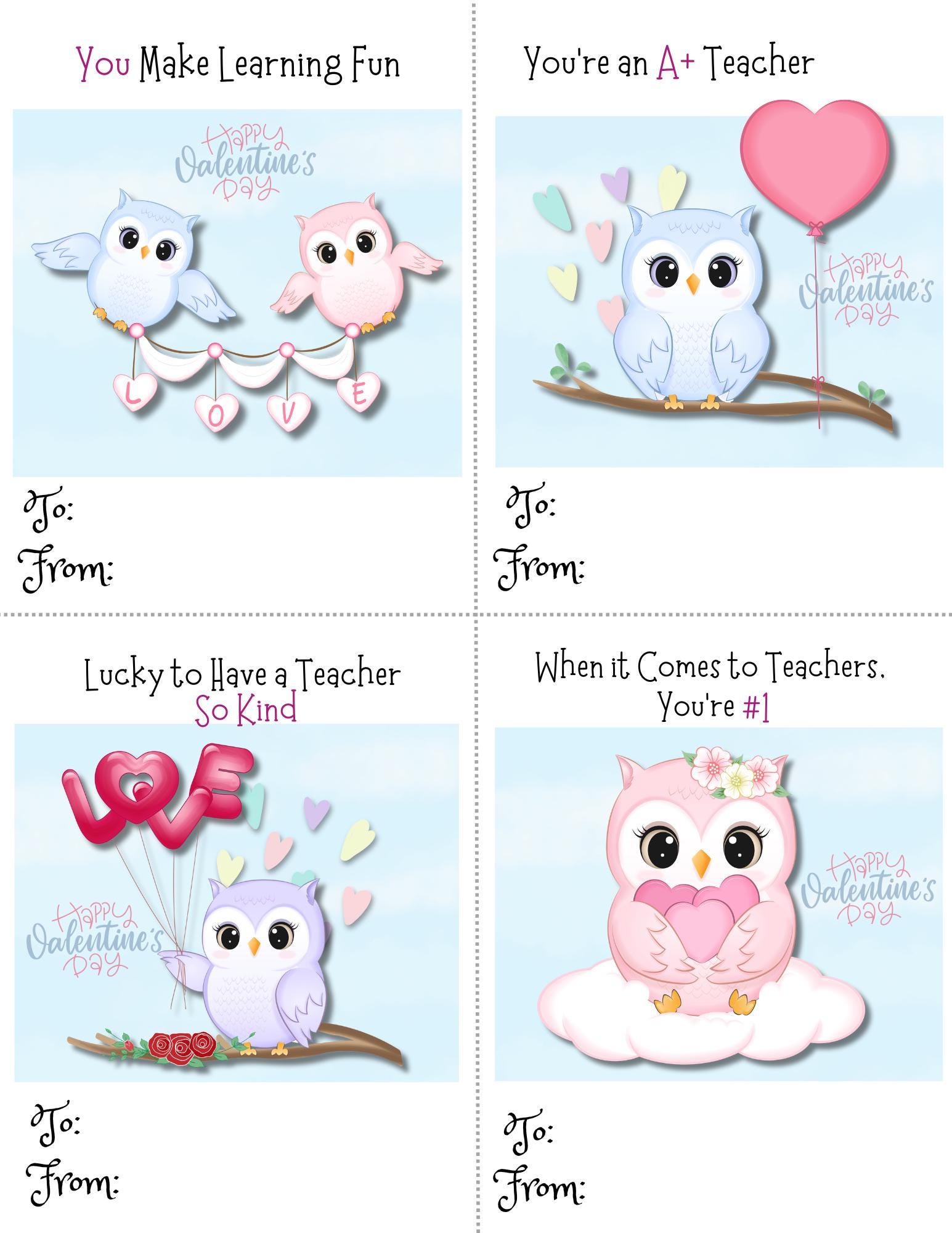 Printable Owl Valentine's Day Cards -classroom Valentines Cards for ...