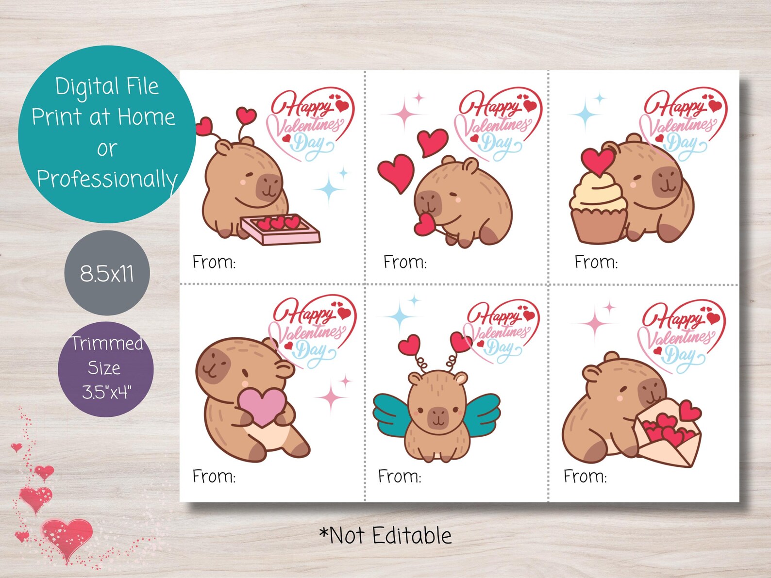 Printable Capybara Valentine's Day Cards -classroom Valentines Cards ...