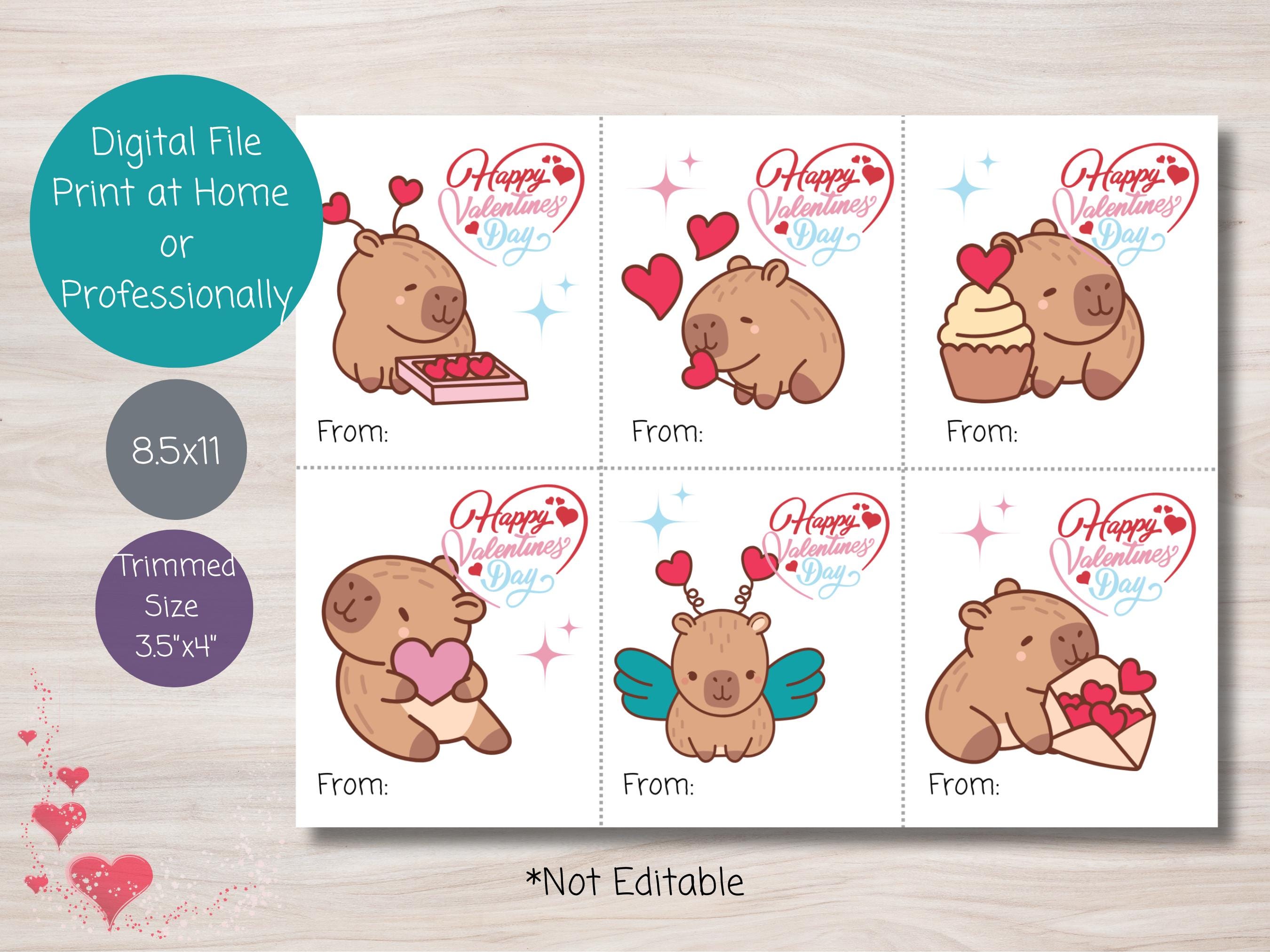 Printable Capybara Valentine's Day Cards -classroom Valentines Cards ...