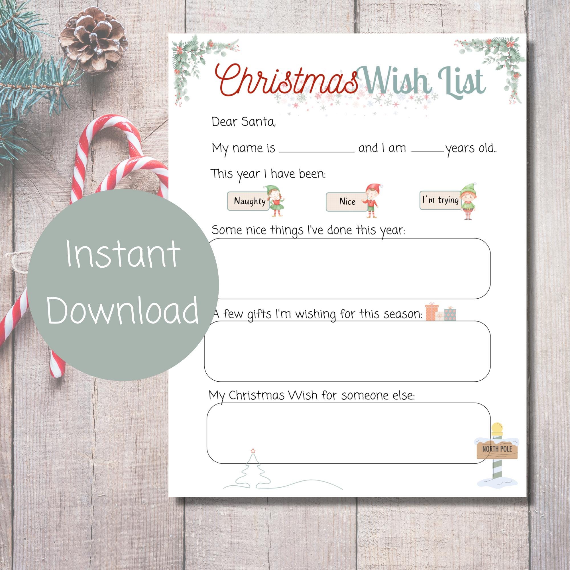 Printable Christmas Wish List: Letter to Santa Activity (digital ...
