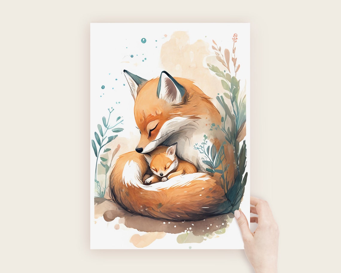 PRINTABLE Mom & Baby Fox Art Nursery Fox Print-kids Fox - Etsy
