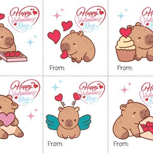Printable Capybara Valentine's Day Cards -classroom Valentines Cards ...