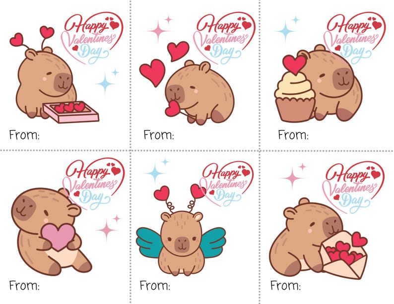 Tarjetas De San Valentín Con Capibaras Para Imprimir Tarjetas De San