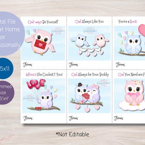 Printable Owl Valentine's Day Cards -classroom Valentines Cards for ...