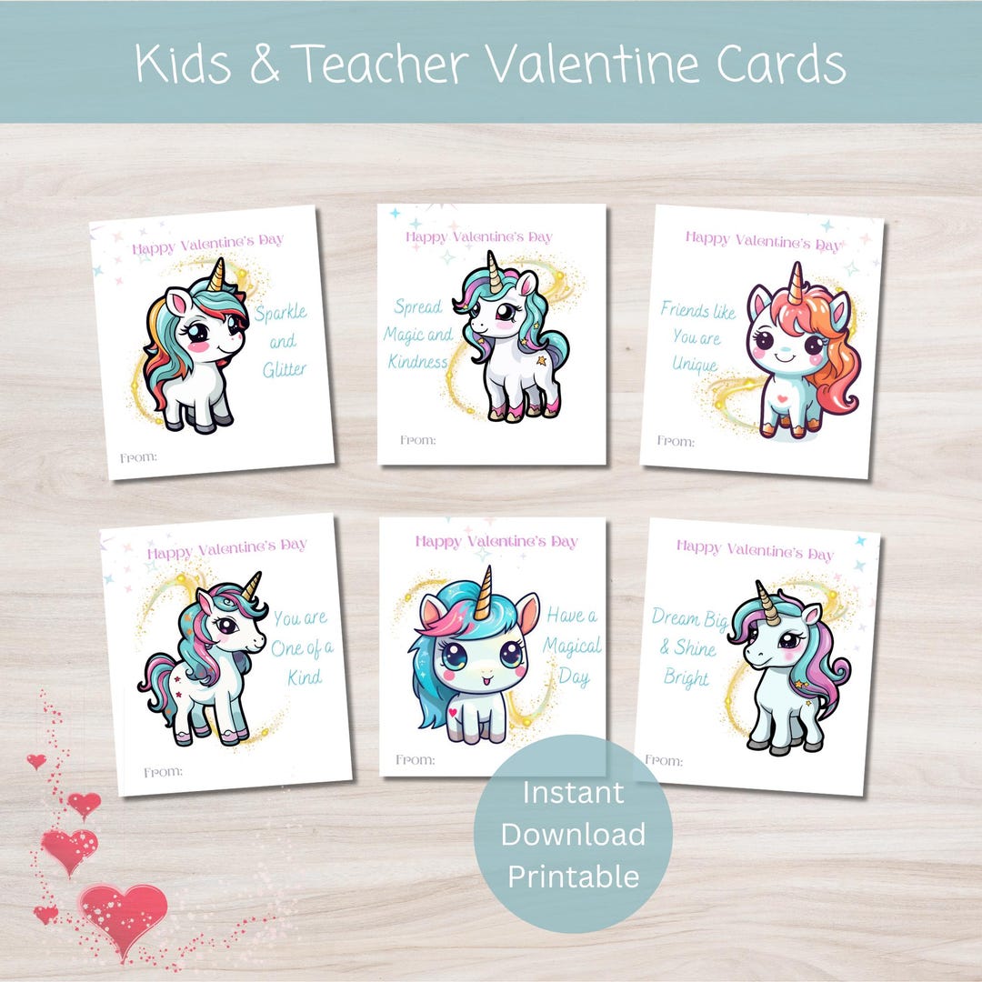 Printable Unicorn Valentine's Day Cards-classroom Valentines Day Cards ...