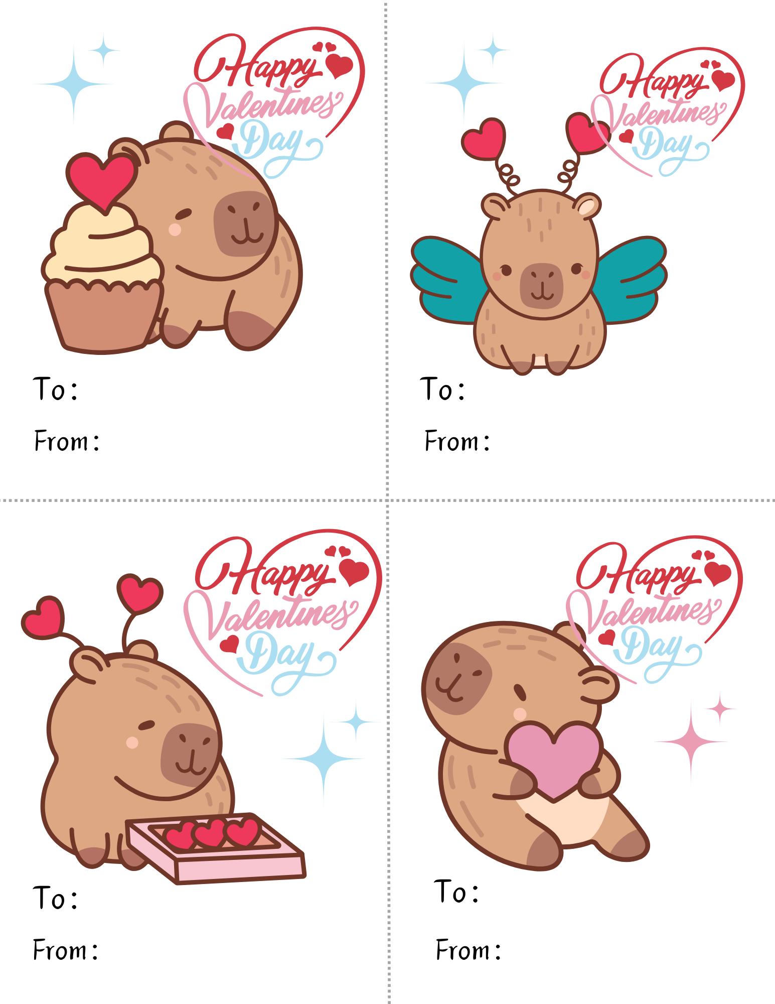 Printable Capybara Valentine's Day Cards -classroom Valentines Cards ...