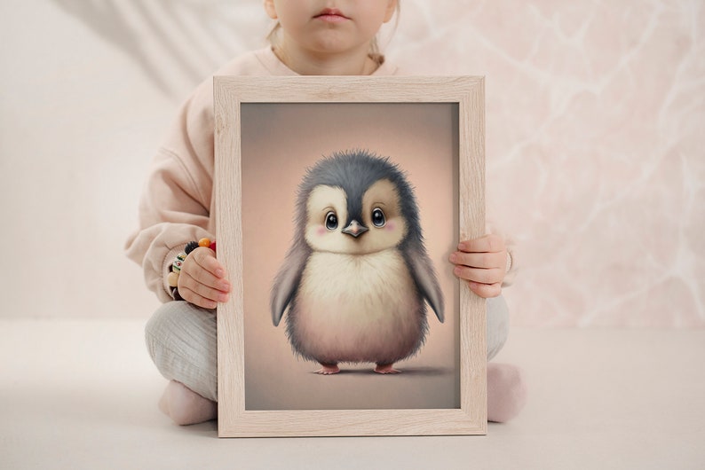 Adorable Fuzzy Baby Penguin Art Print, Gender Neutral Nursery Printable ...