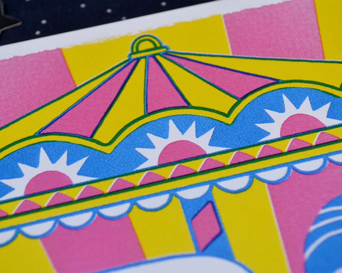 A4 Art Print 'dreamland Carousel' - Original Art, Risograph Style, 3 ...