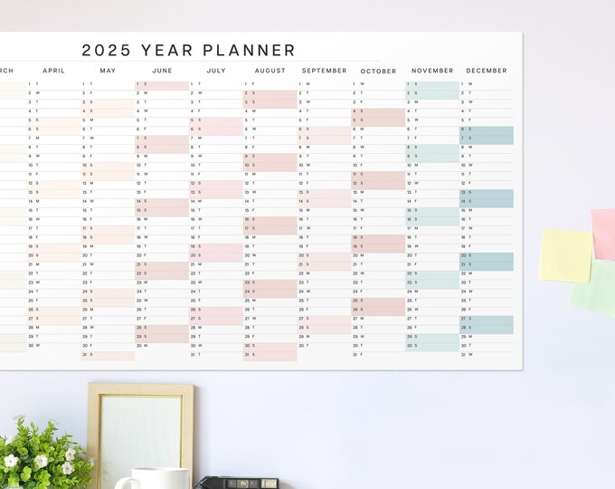 2025 A3 Long Wall Planner, Pastel Colours Year Planner, 2025 Calendar ...