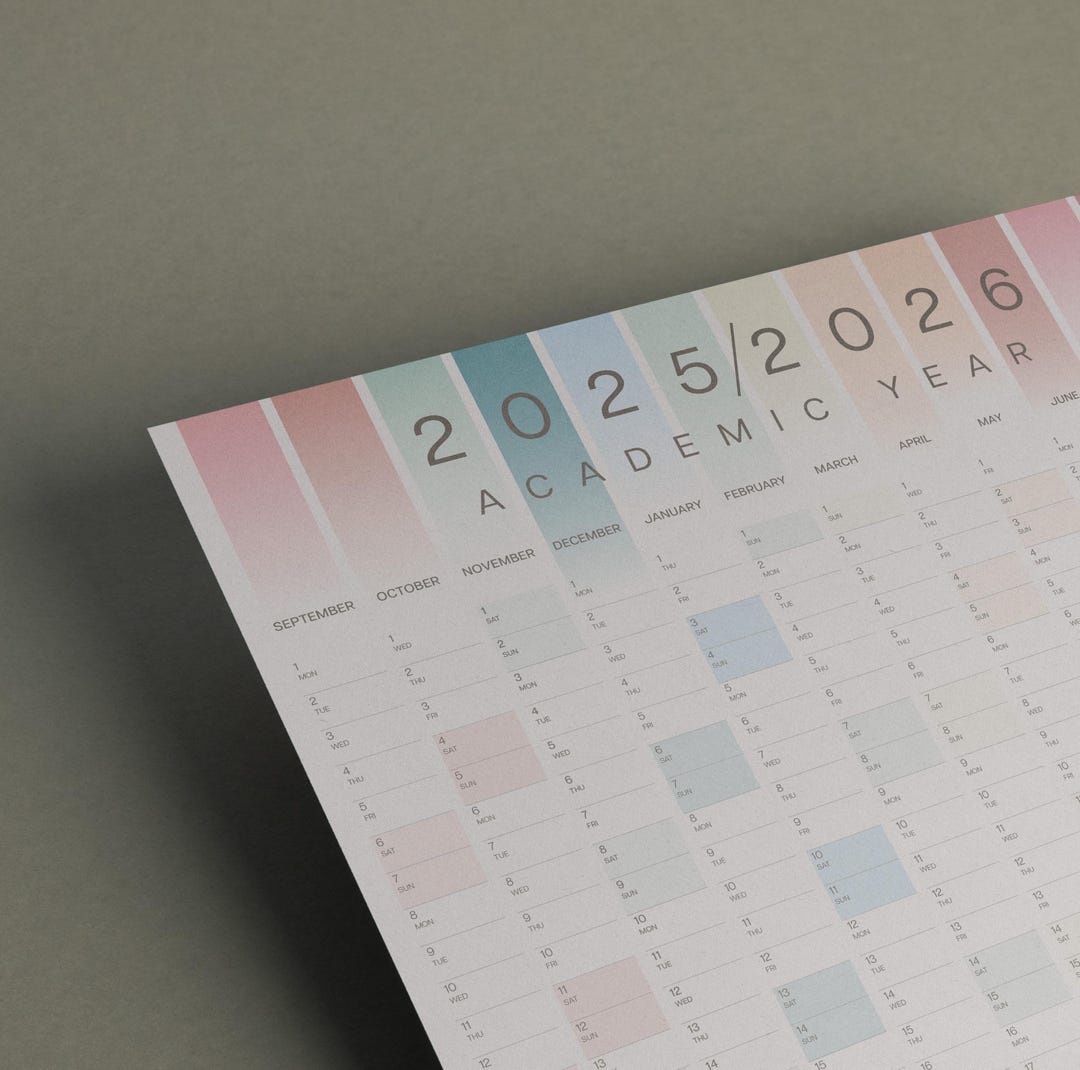 2025 - 2026 Coastal Colours Academic Wall Planner, A2 Wall Calendar ...