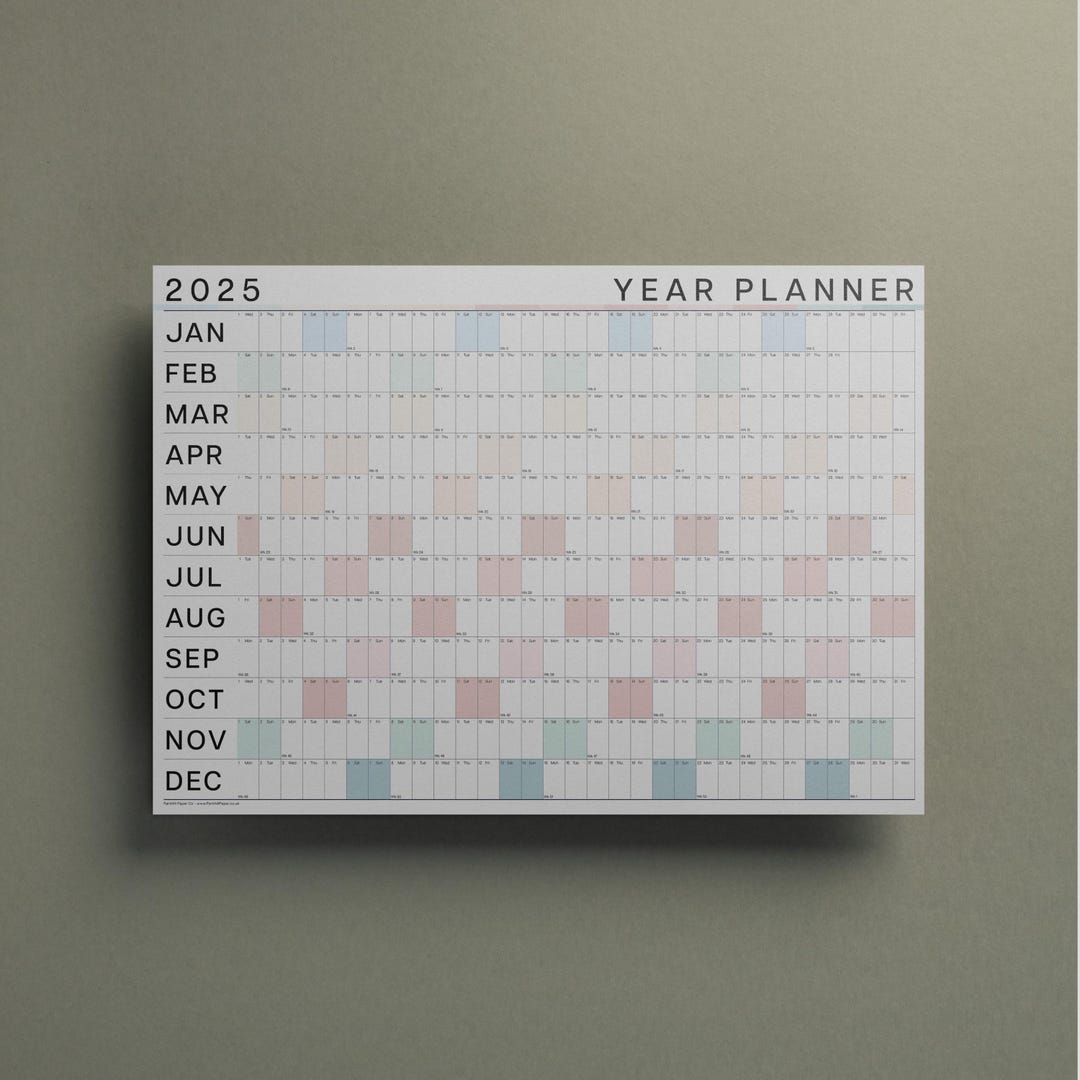2025 Large Colour Wall Planner | Year Planner | Coastal Colours | Year ...