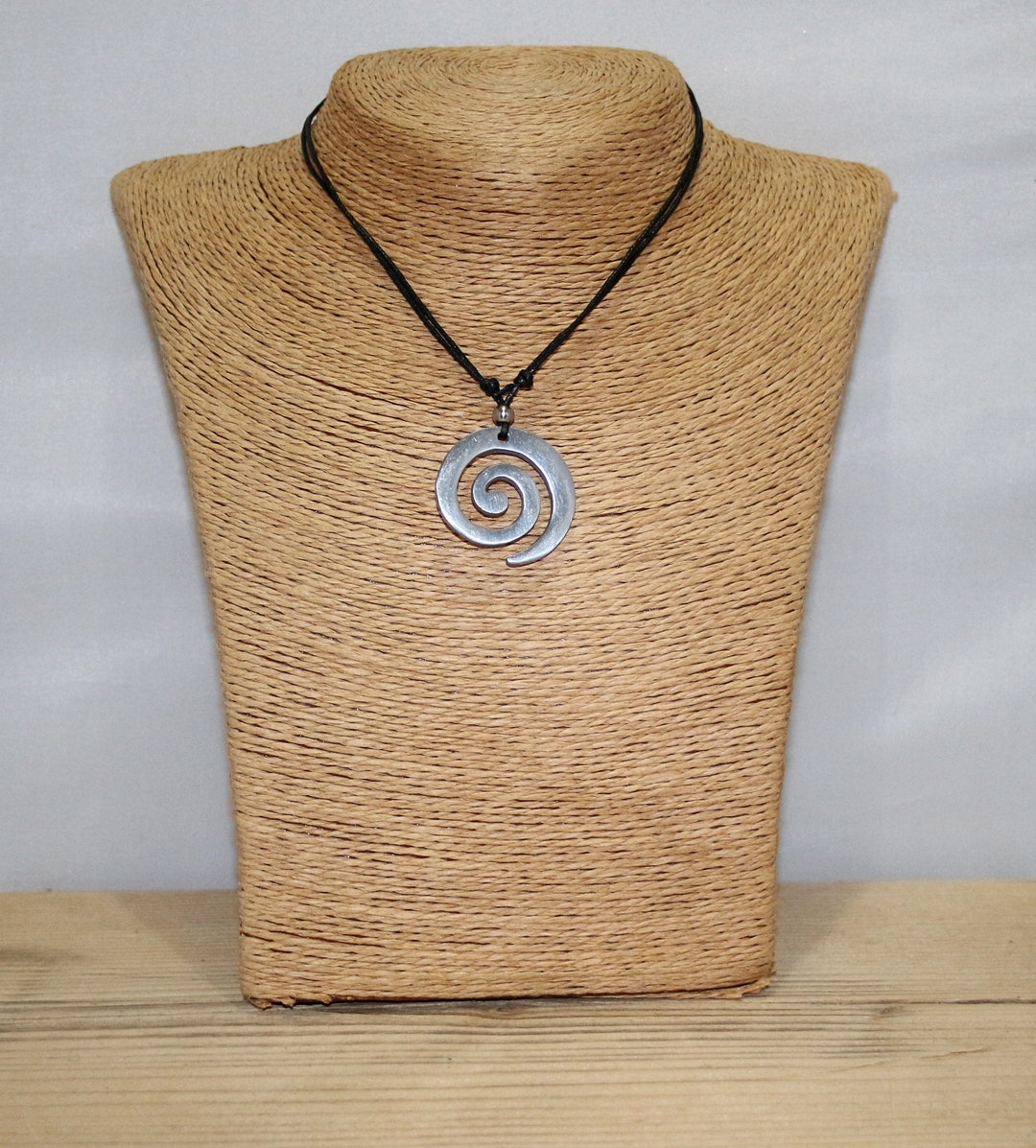 Gun Metal Effect Aluminium Spiral Pendant Set With Stainless Steel Bead ...