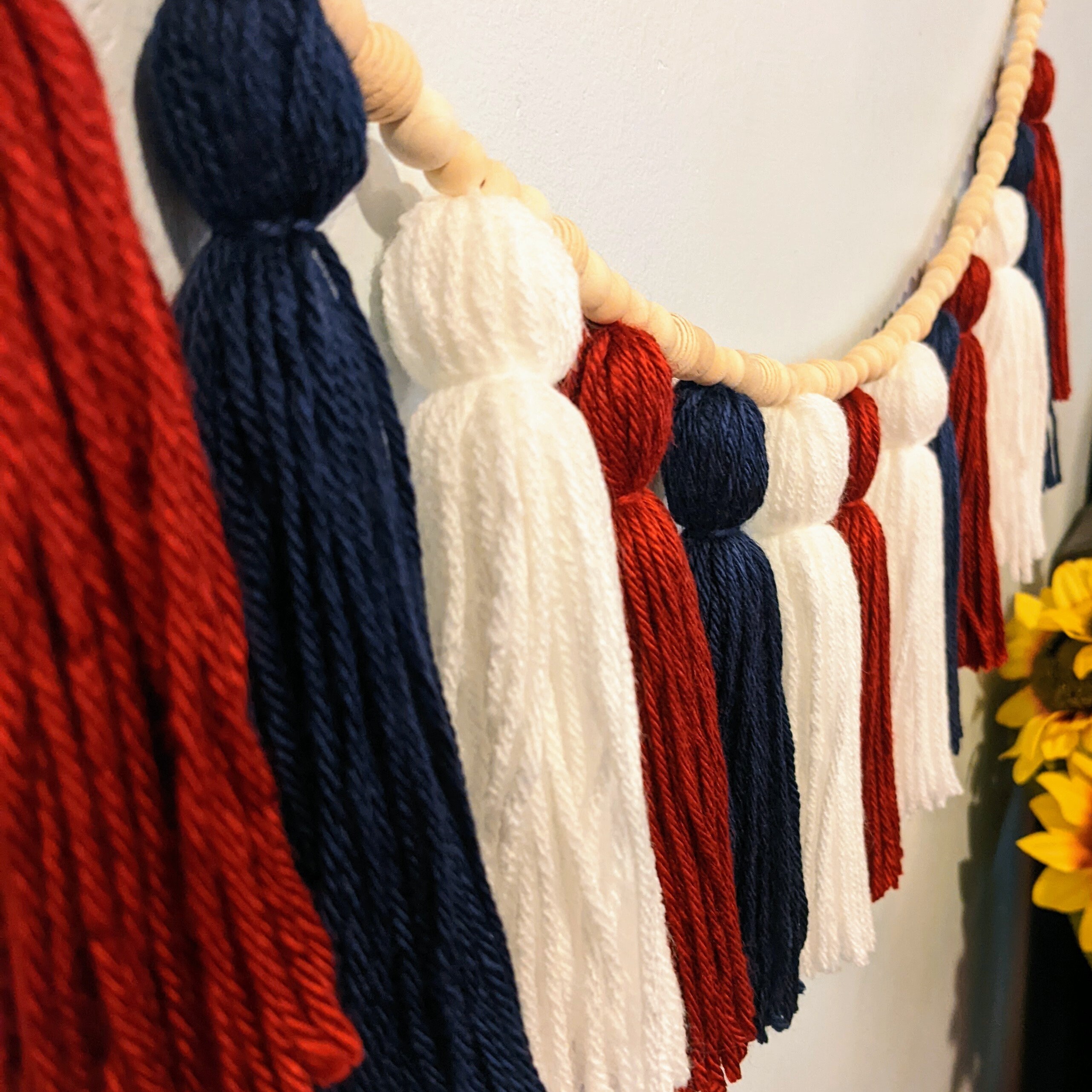 Patriotic Yarn Tassel Garland With Wood Beads - Etsy