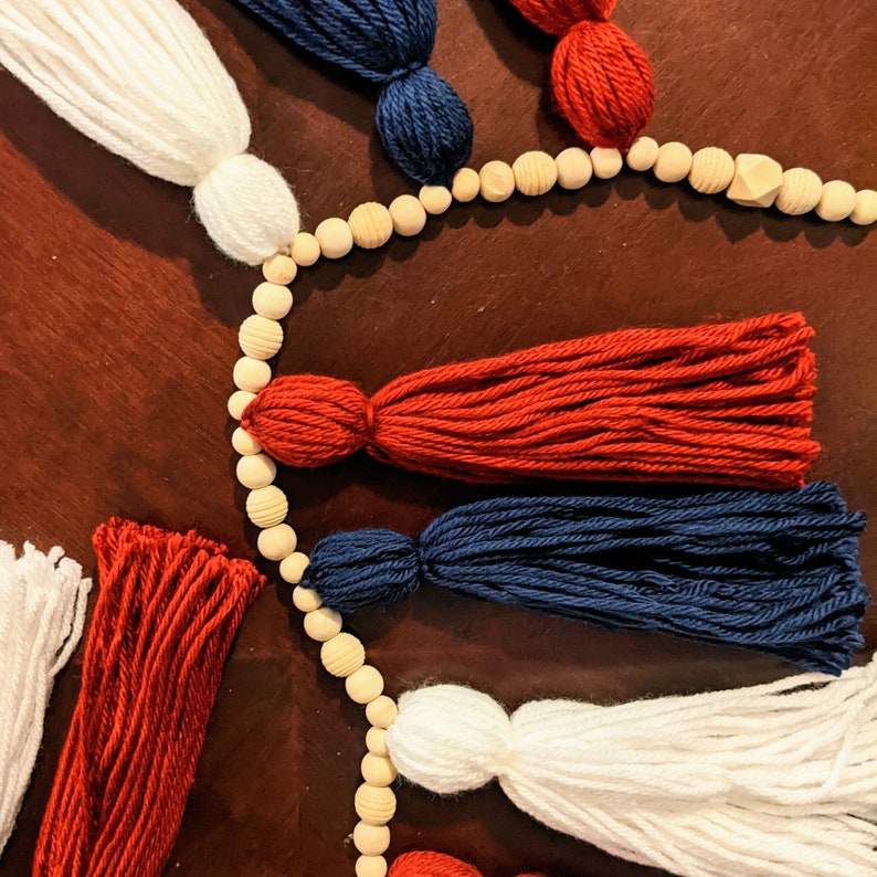 Patriotic Yarn Tassel Garland With Wood Beads - Etsy