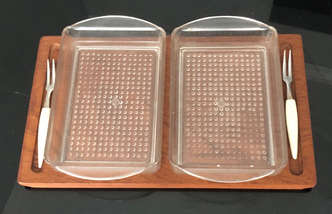 Vintage Danish Luthje Wood Condiment Board With Trays and Relish Forks ...