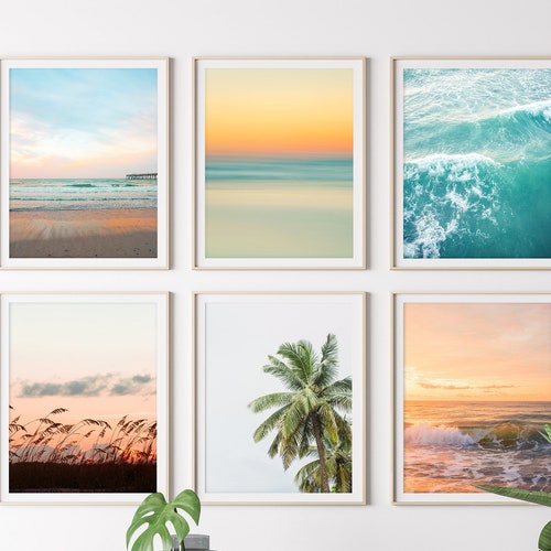 Sunset Beach Print Colorful Beach Photography Pink Blue Wall - Etsy