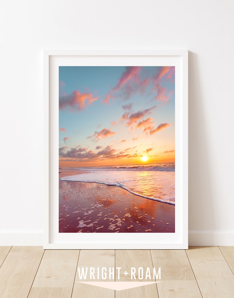 Sunset Beach Print, Colorful Beach Photography, Ocean Print, Large Wall ...