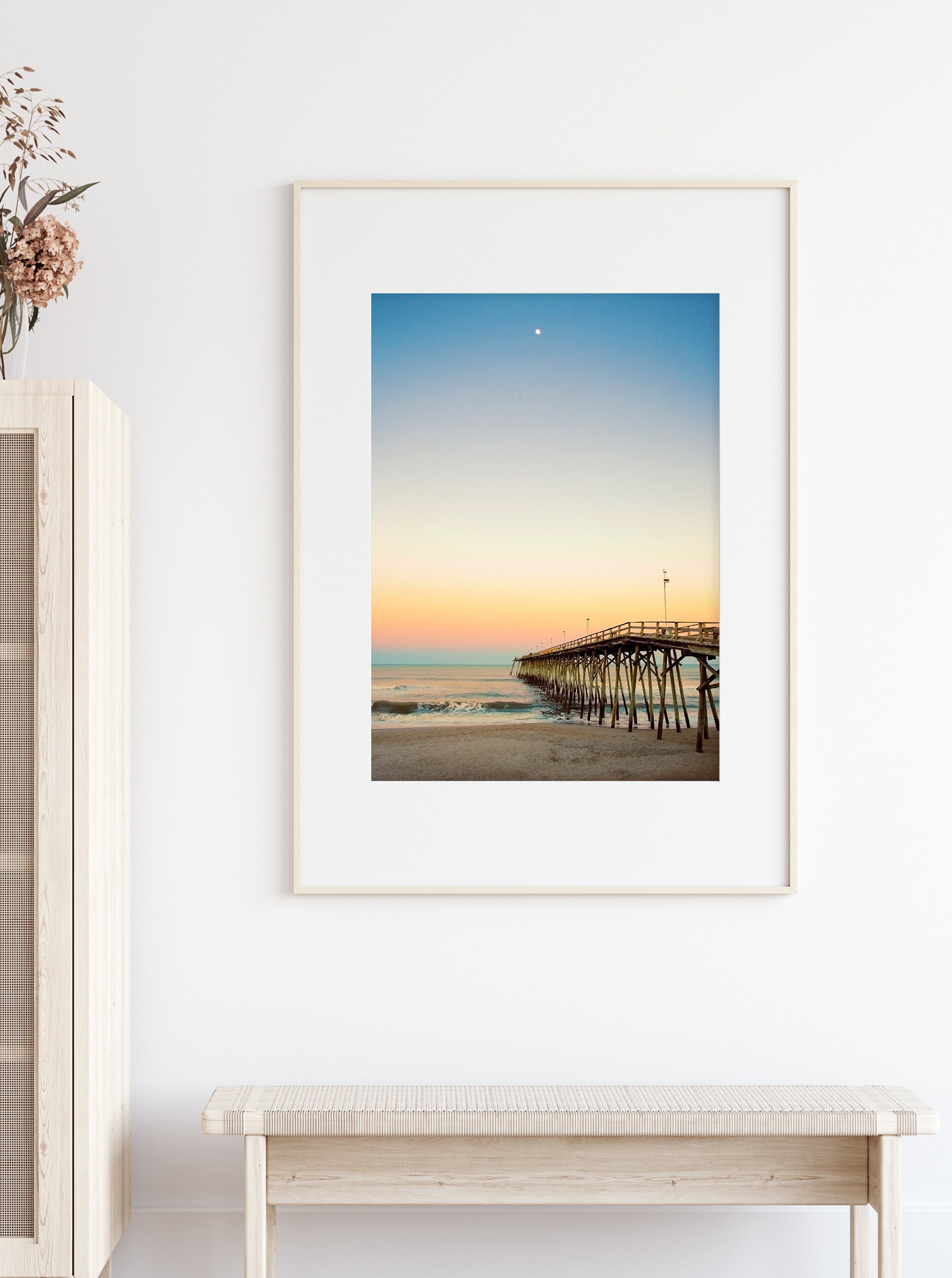 Yellow Sunset Beach Print Pier Beach Photography Modern | Etsy