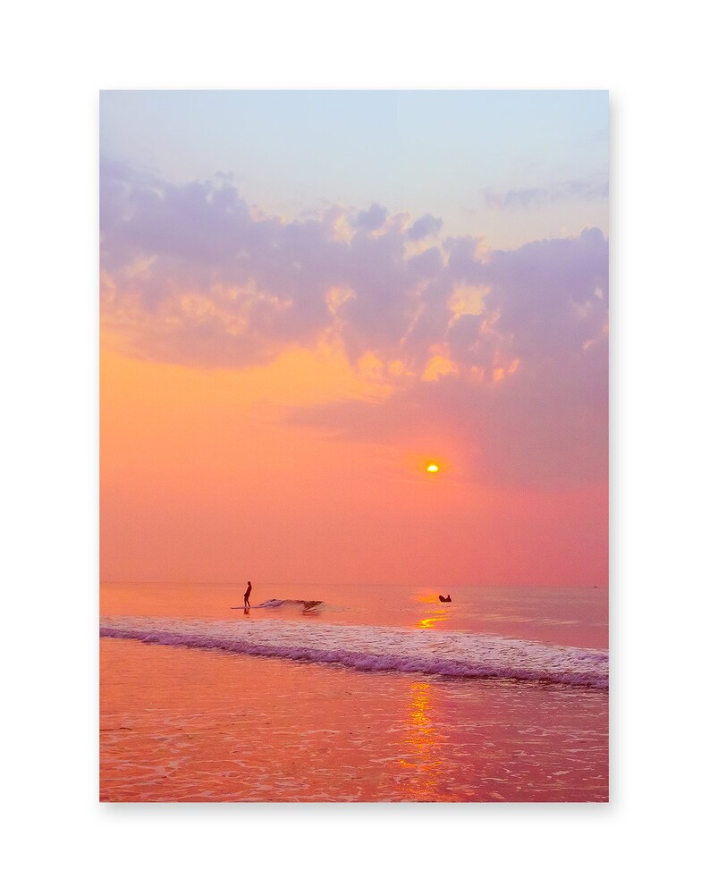 Pink Sunset Beach Print, Surf Wave Print, Wrightsville Beach ...