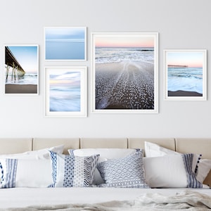 Sunset Beach Print, Blue Beach Photography, Pier Blue Wall Art, Poster ...