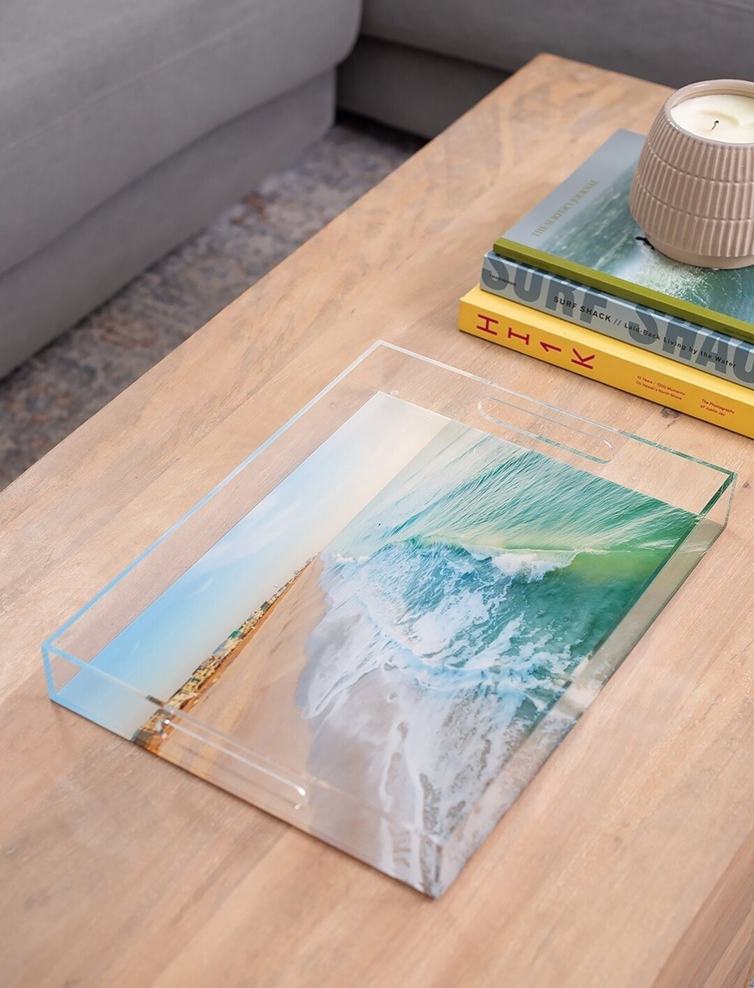 Acrylic Serving Tray, Bar Tray With Handles, Aerial Ocean Acrylic Tray ...