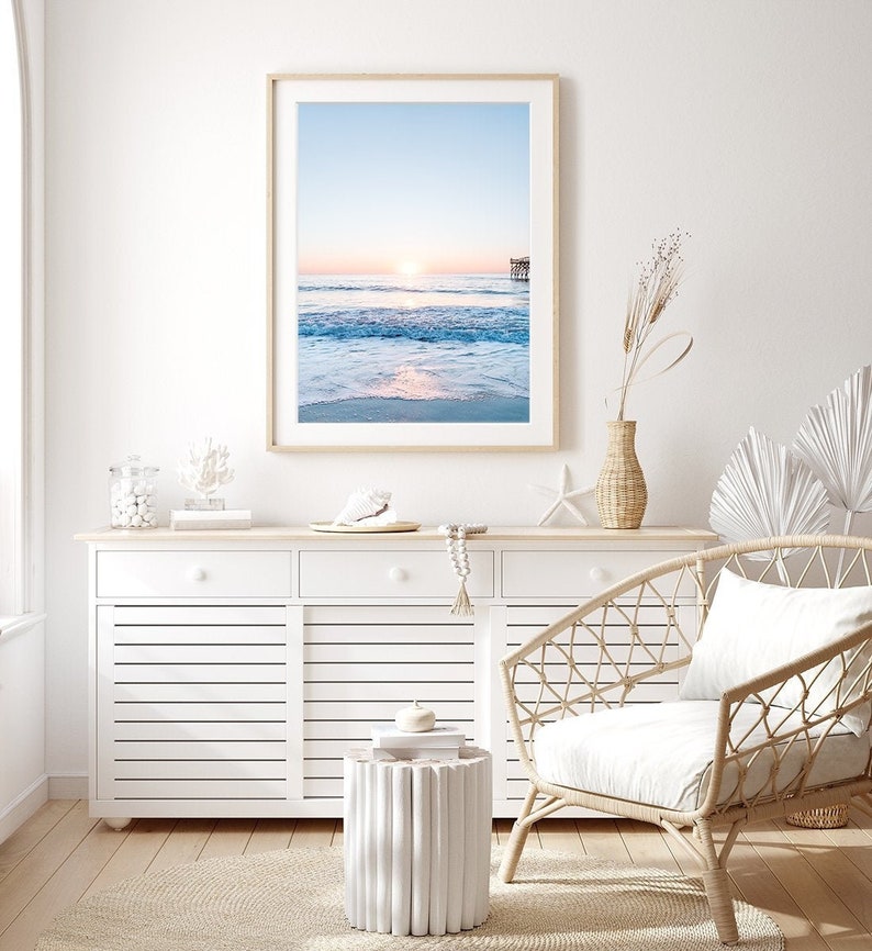Blue Beach Print Calming Blue Wall Art Sunset Beach | Etsy