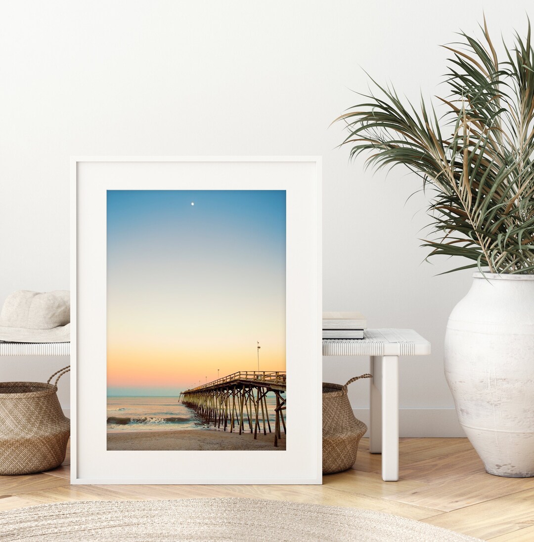 Yellow Sunset Beach Print, Pier Beach Photography, Modern Coastal Decor ...