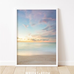 Pastel Blue Beach Print Sunset Beach Photography Coastal - Etsy