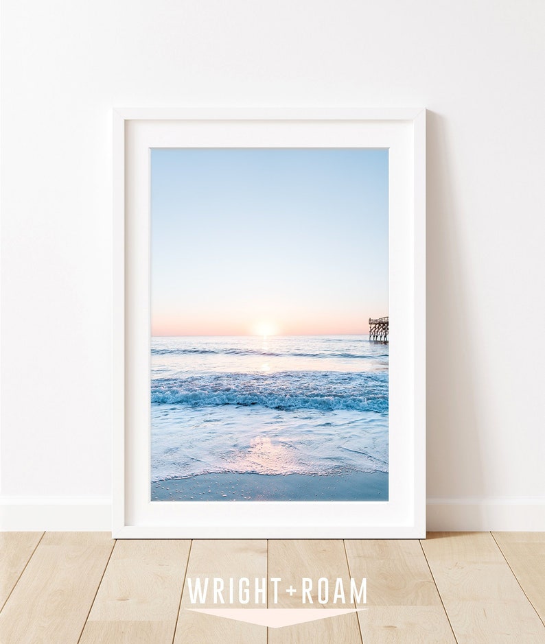 Blue Beach Print Calming Blue Wall Art Sunset Beach - Etsy