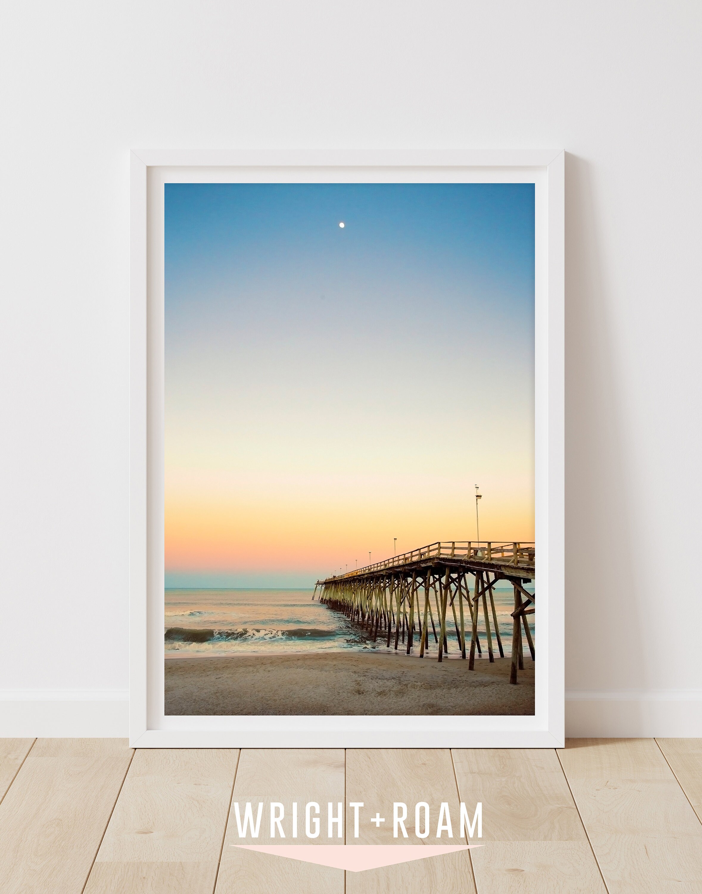 Yellow Sunset Beach Print Pier Beach Photography Modern | Etsy