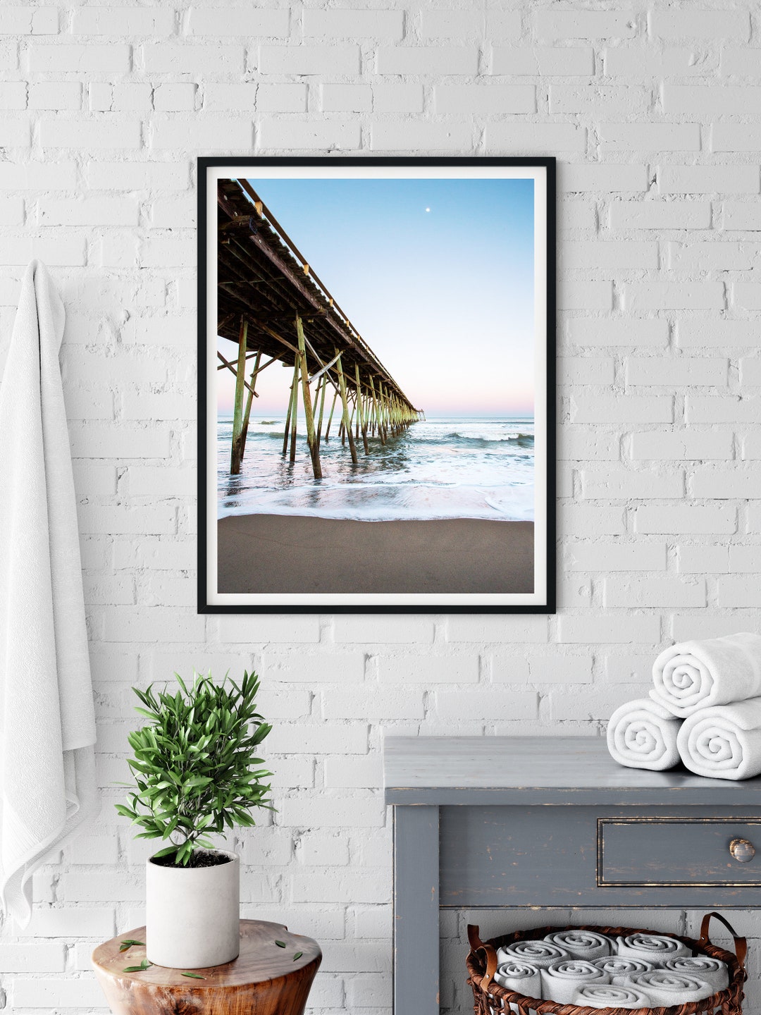 Sunset Beach Print, Blue Beach Photography, Pier Blue Wall Art, Poster ...