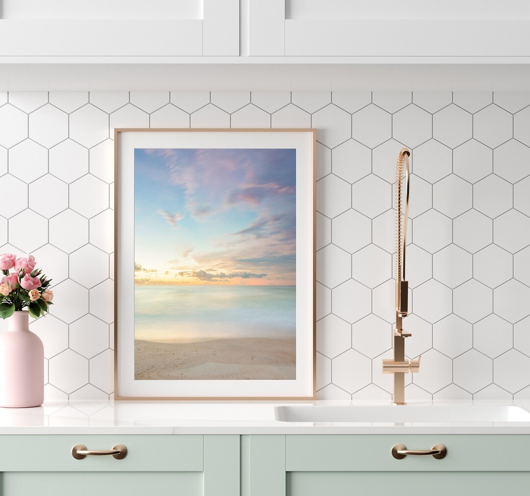 Pastel Blue Beach Print Sunset Beach Photography Coastal - Etsy