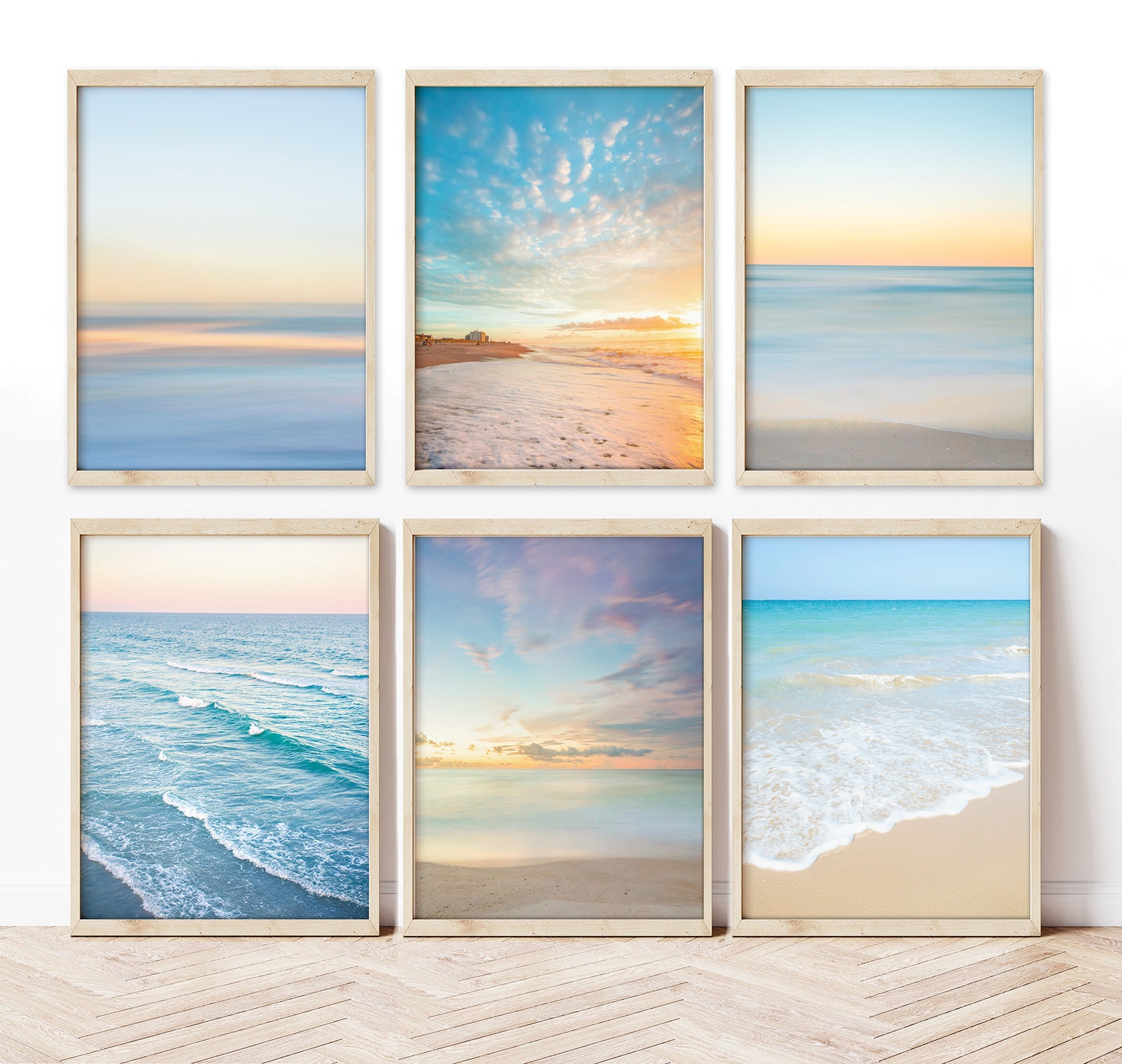 Set of 6 Beach Prints Blue Wall Art Minimal Print Blue - Etsy