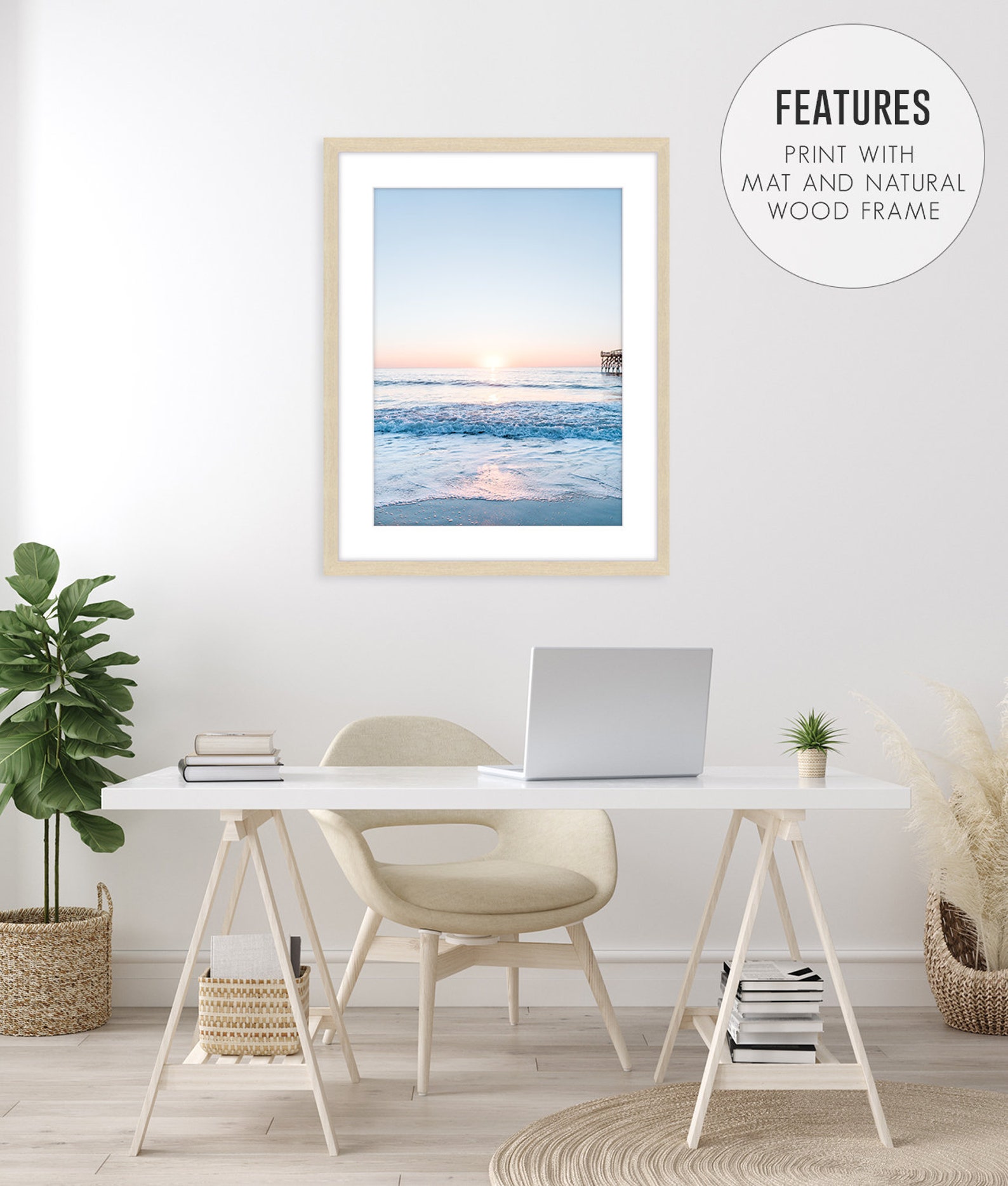 Blue Beach Print Calming Blue Wall Art Sunset Beach - Etsy